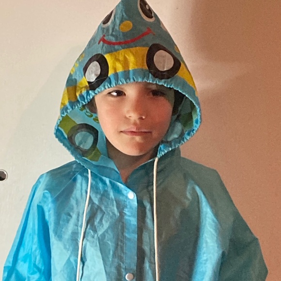 Jackets & Coats | Blue Cute Rain Coat Jacket Yellow School Bus Smile ...